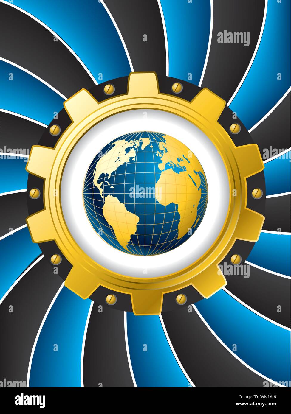 Blue twirl with cogwheel and map Stock Vector Image & Art - Alamy