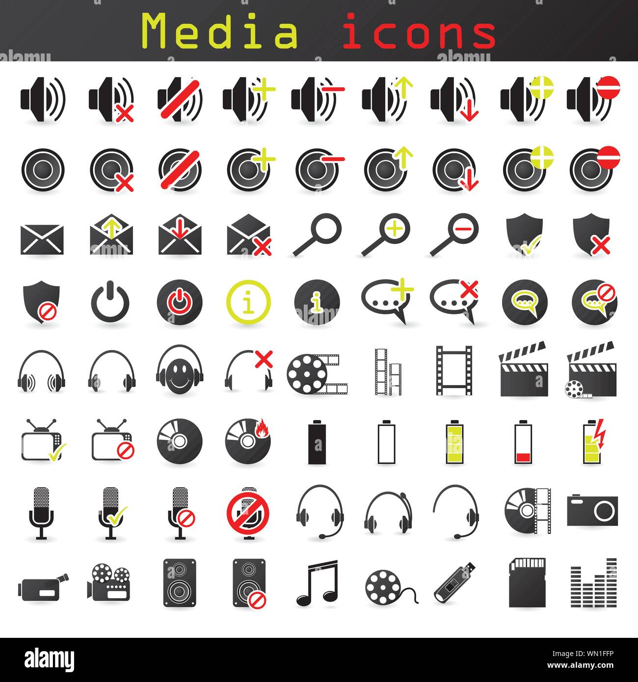 Black and color media icon set Stock Vector Image & Art - Alamy
