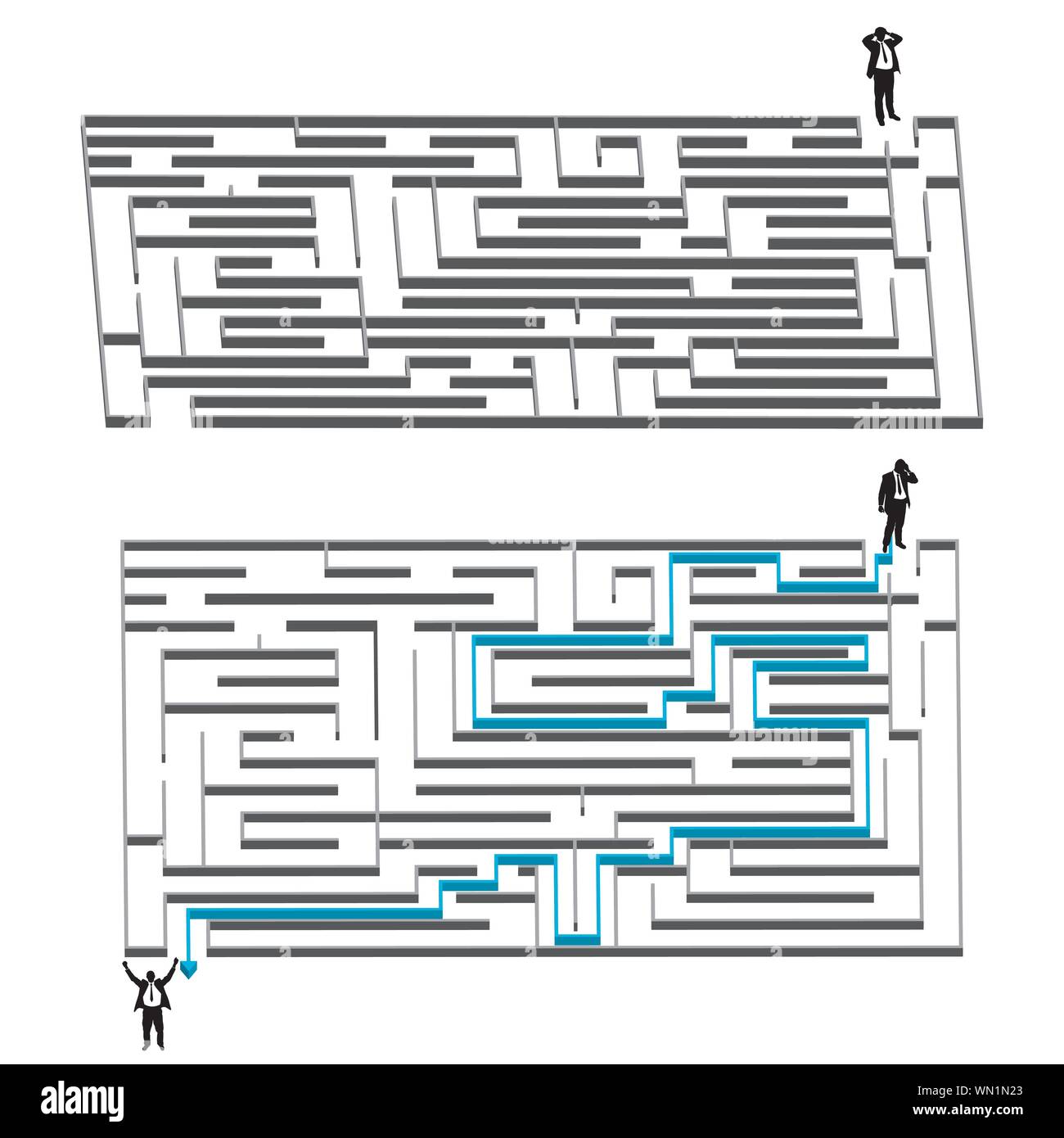 Business man with labyrinth challenge Stock Vector Image & Art - Alamy
