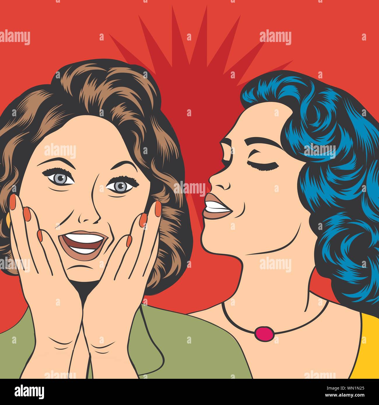 Two young girlfriends talking, comic art illustration Stock Vector ...