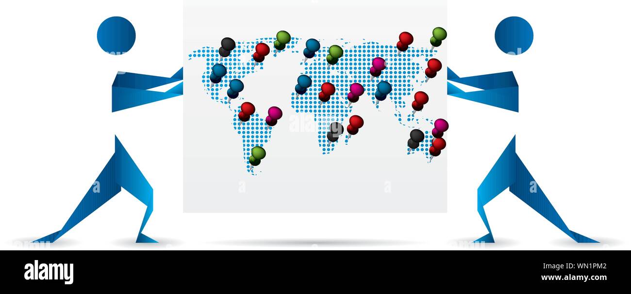 Silhouettes pushing cardboard map Stock Vector Image & Art - Alamy