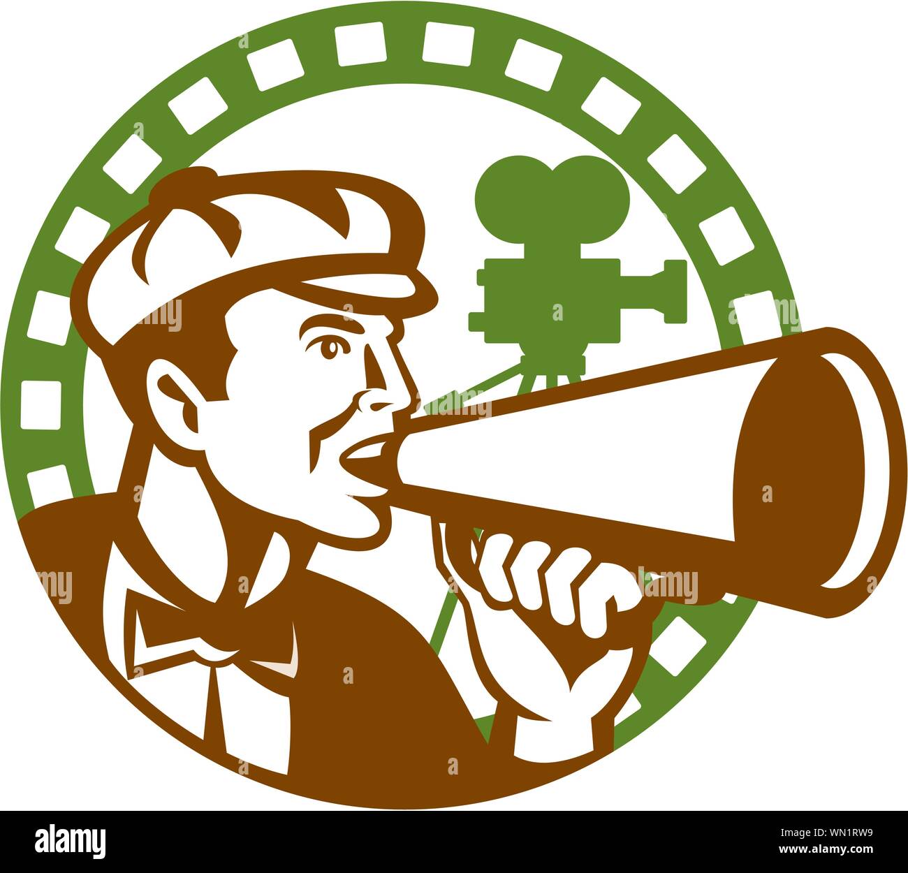Movie Director Bullhorn Vintage Movie Camera Retro Stock Vector Image ...