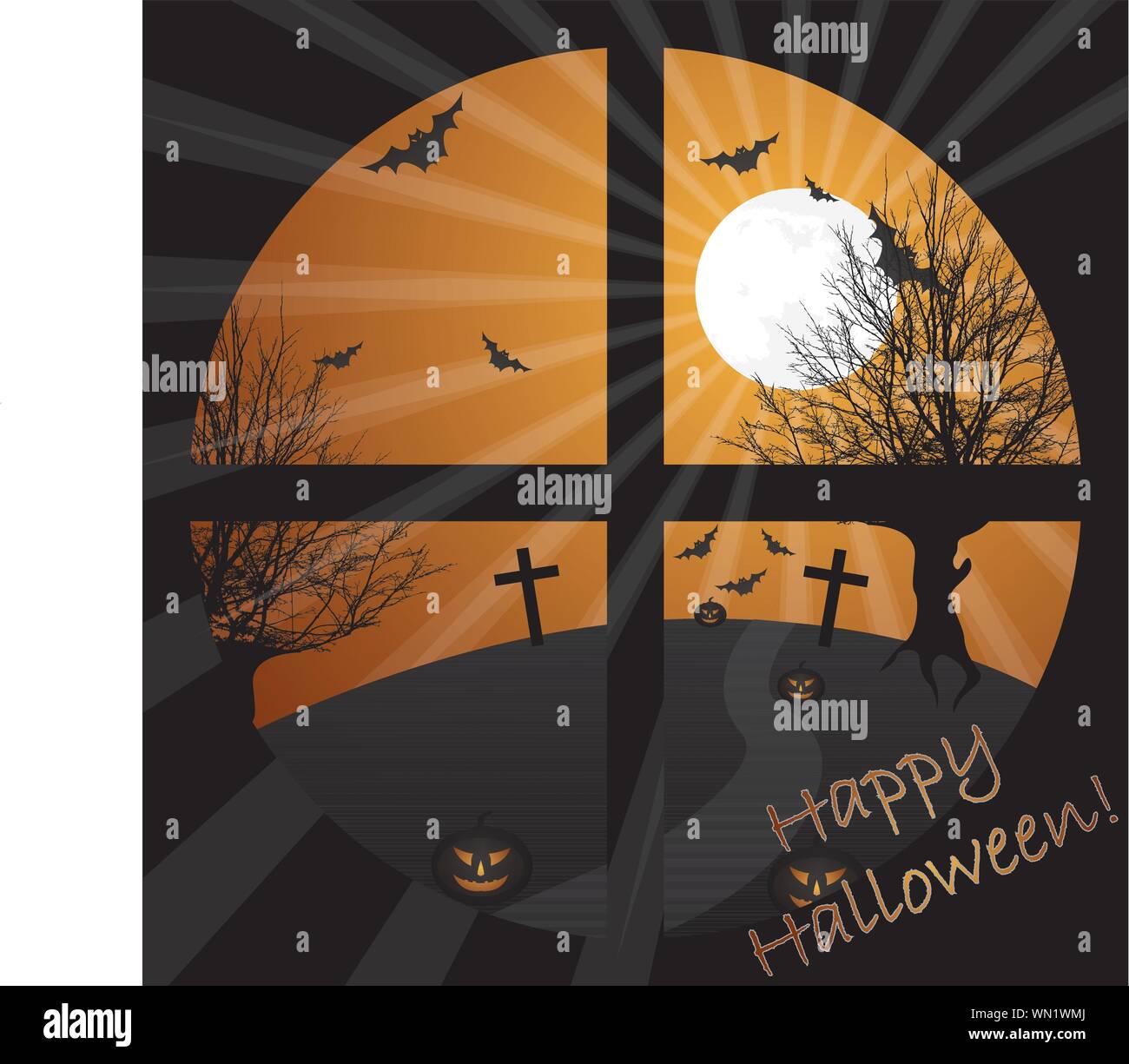 Halloween view from a window in moonlight Stock Vector Image & Art - Alamy