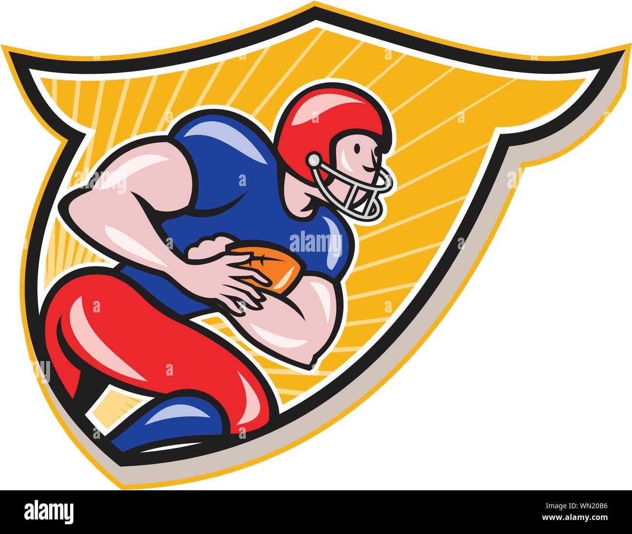 American Football Running Back Rushing Shield Cartoon Stock Vector ...