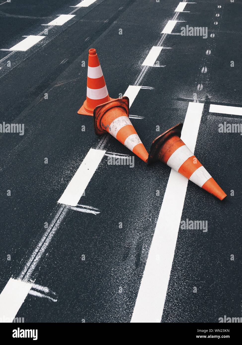Traffic cones on road marking hi-res stock photography and images - Alamy