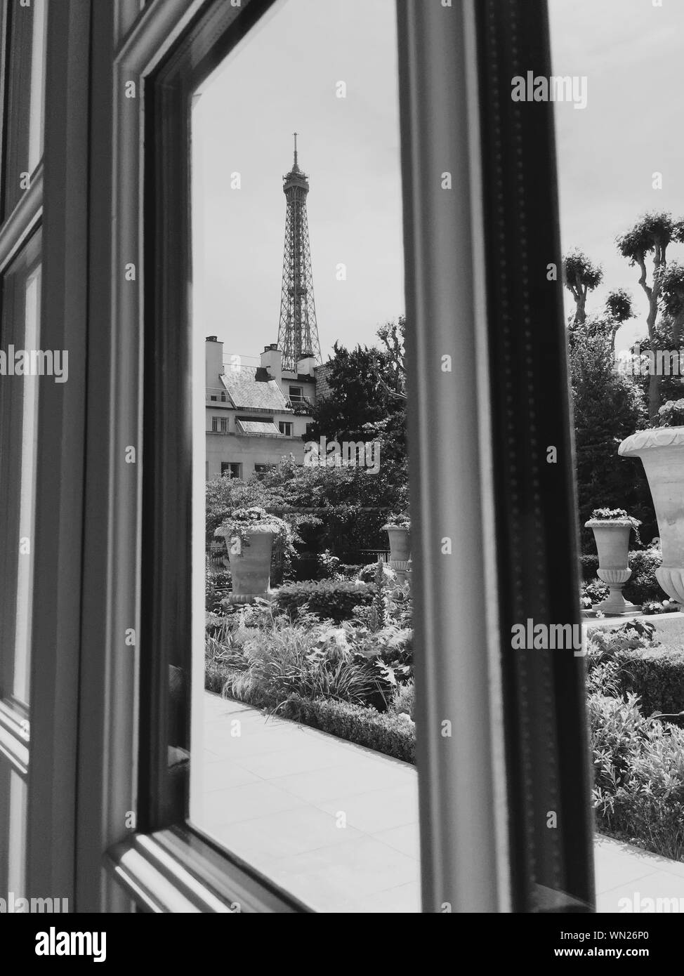 Eiffel Tower And Glass Window Black and White Stock Photos & Images - Alamy