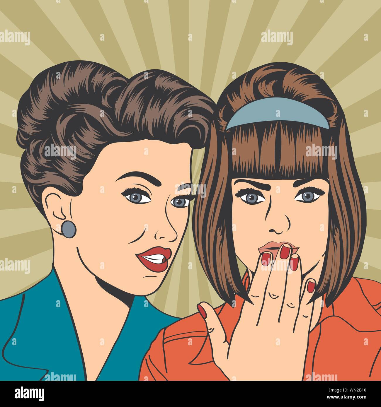 Two young girlfriends talking, comic art illustration Stock Vector ...