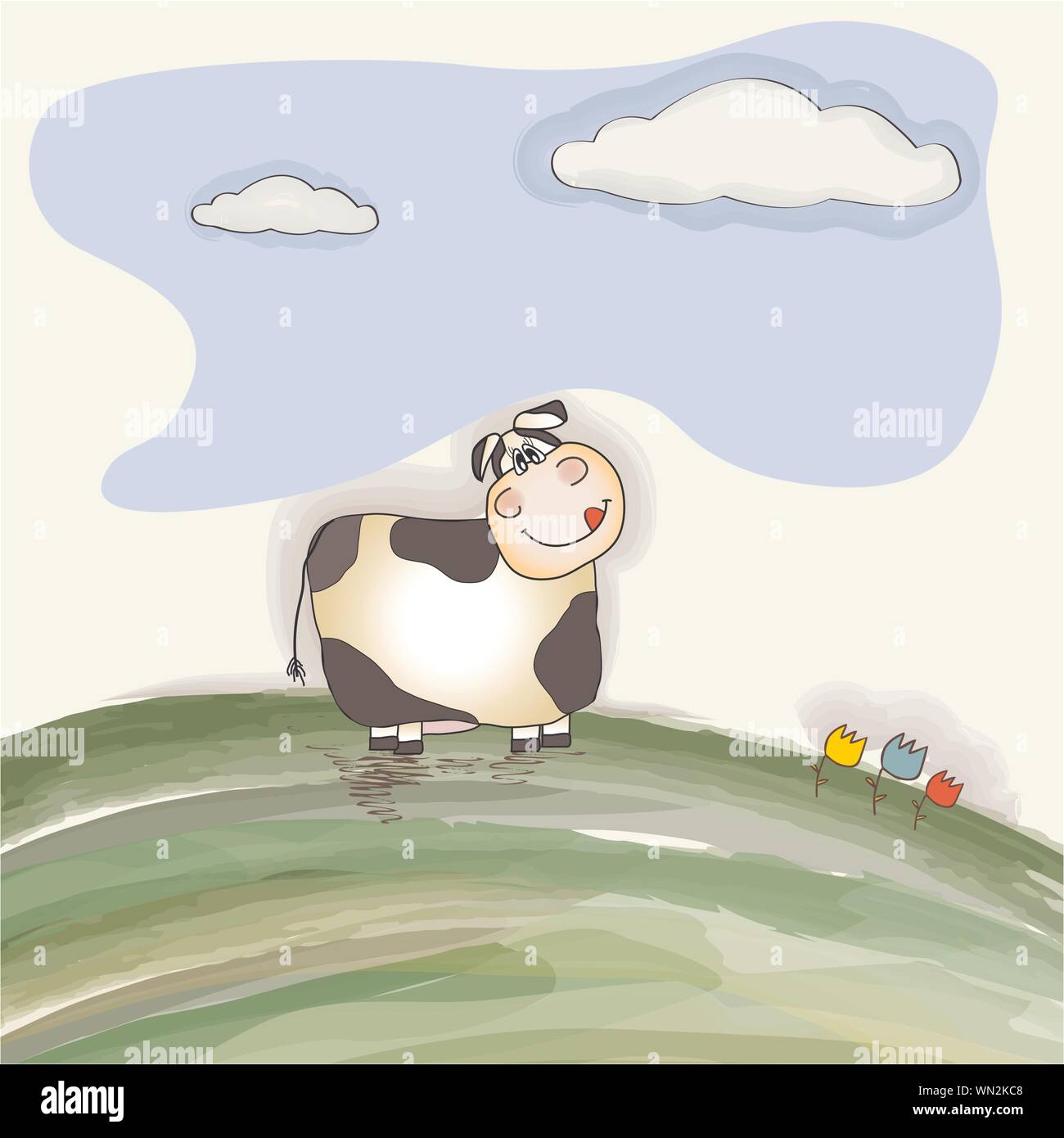 cute doodle cow on meadow Stock Vector Image & Art - Alamy