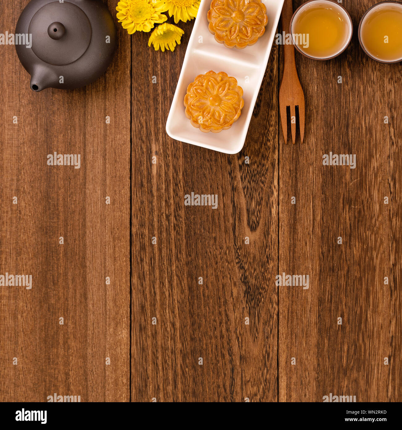 Mid-Autumn Festival holiday concept design of moon cake, mooncakes, tea ...