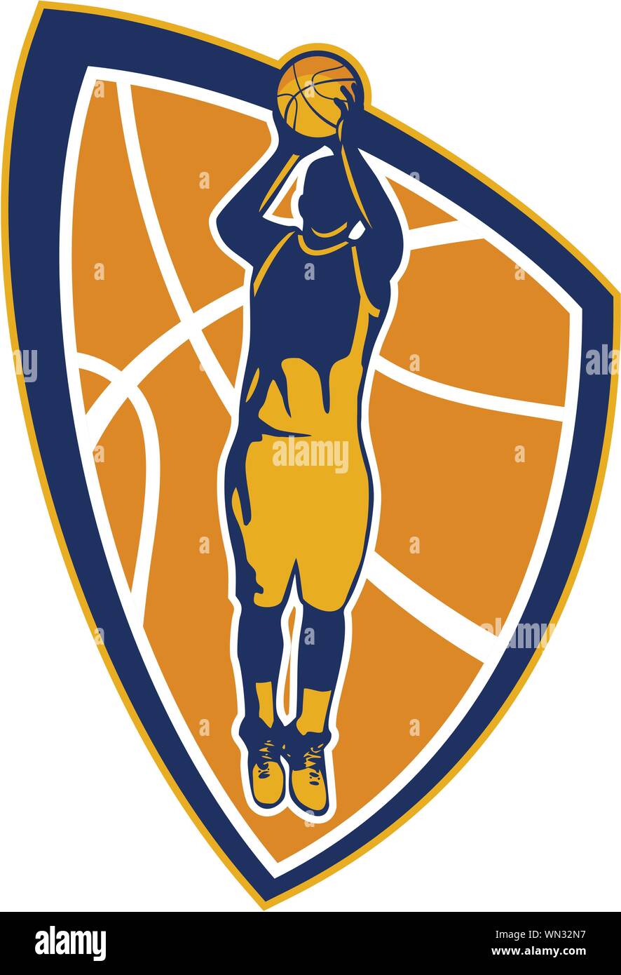 Basketball Player Jump Shot Ball Shield Retro Stock Vector Image & Art ...