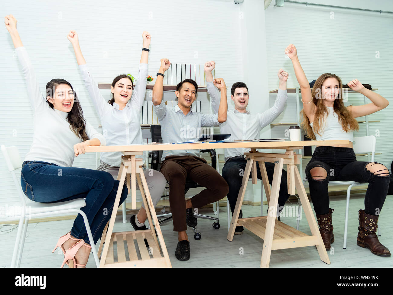 Teamwork of young asian business people working success smart deal and ...