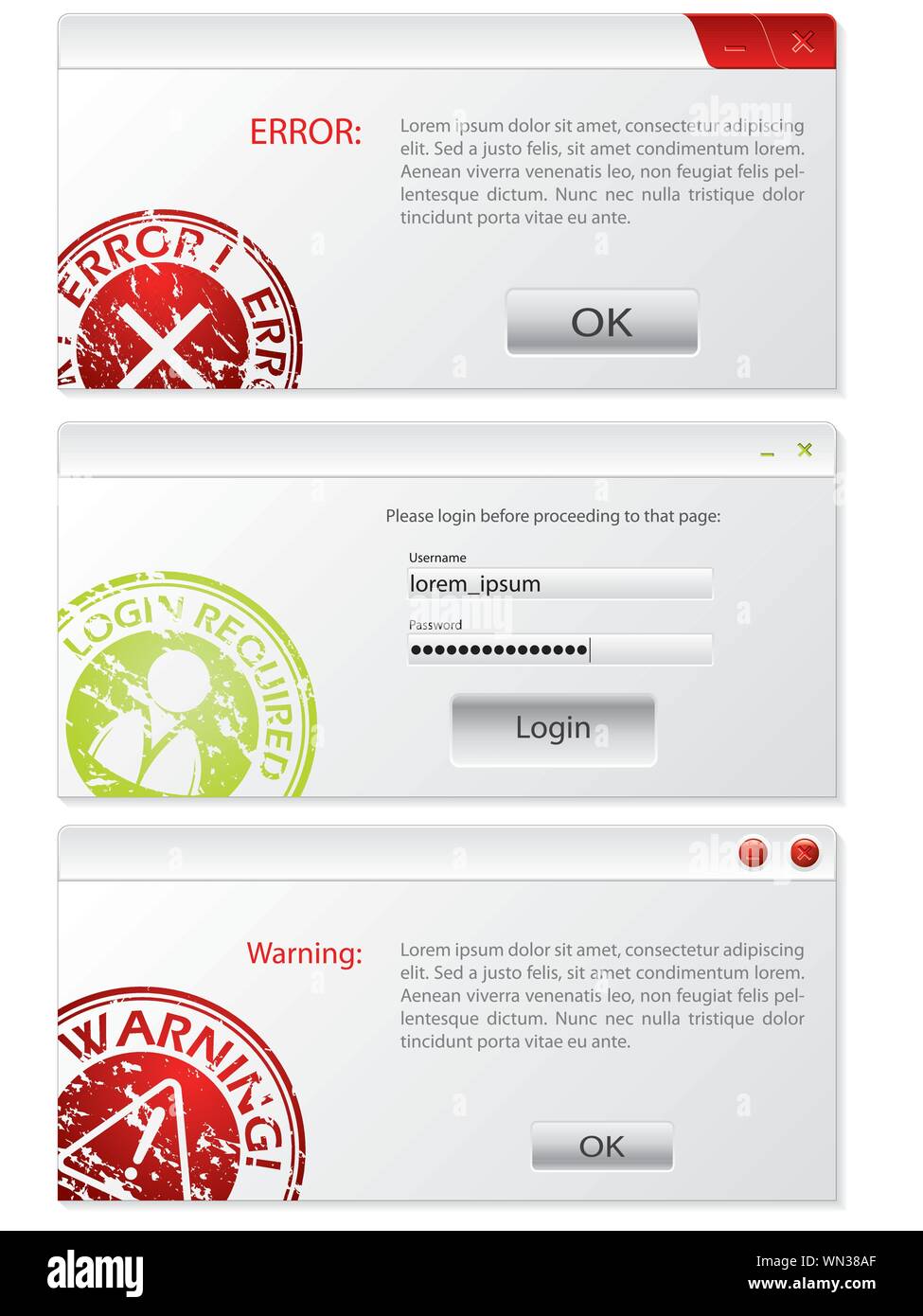 System alert window designs Stock Vector Image & Art - Alamy