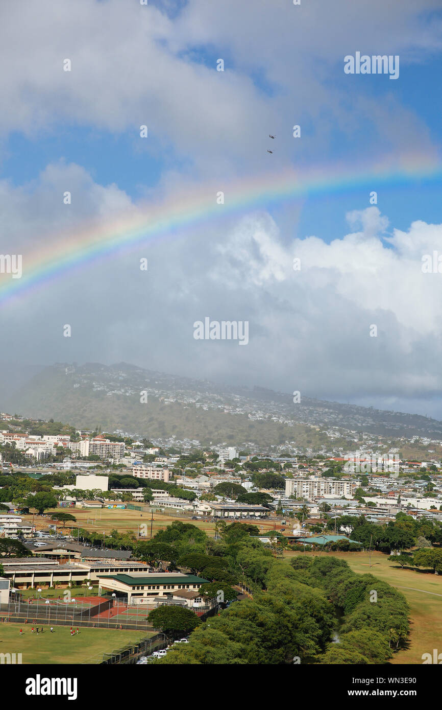 rainbow over the sky honolulu city view hawaii Stock Photo - Alamy