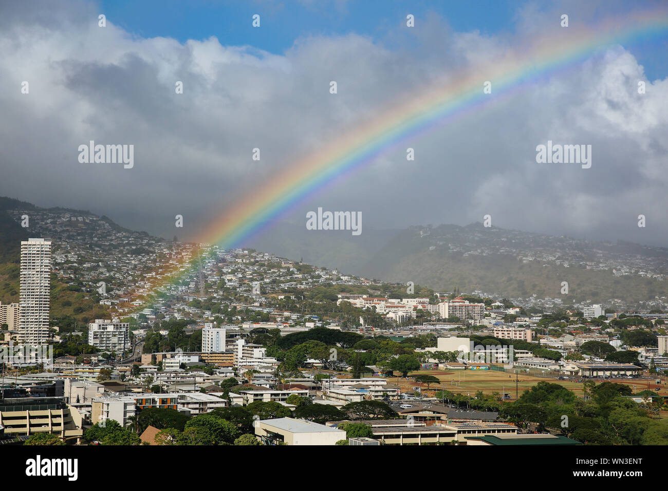 rainbow over the sky honolulu city view hawaii Stock Photo - Alamy