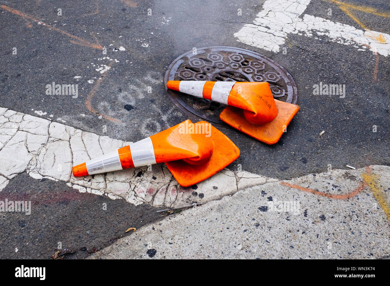 Traffic cones on road marking hi-res stock photography and images - Alamy