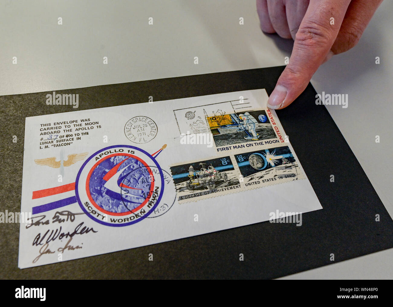 Hamburg, Germany. 05th Sep, 2019. An Apollo 15 moon letter is lying on ...