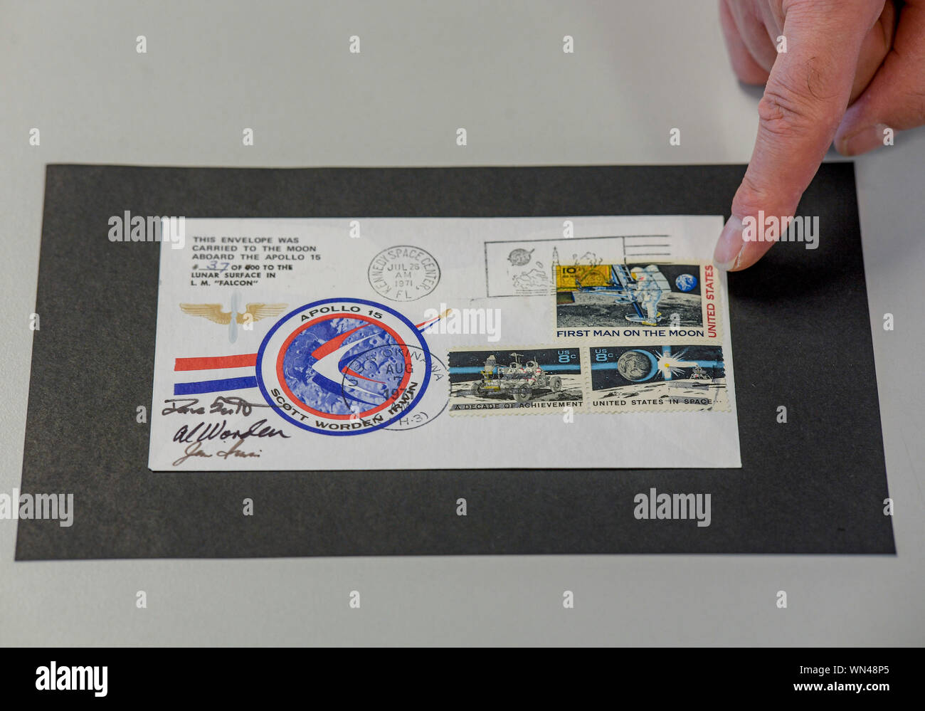 Hamburg, Germany. 05th Sep, 2019. An Apollo 15 moon letter is lying on ...