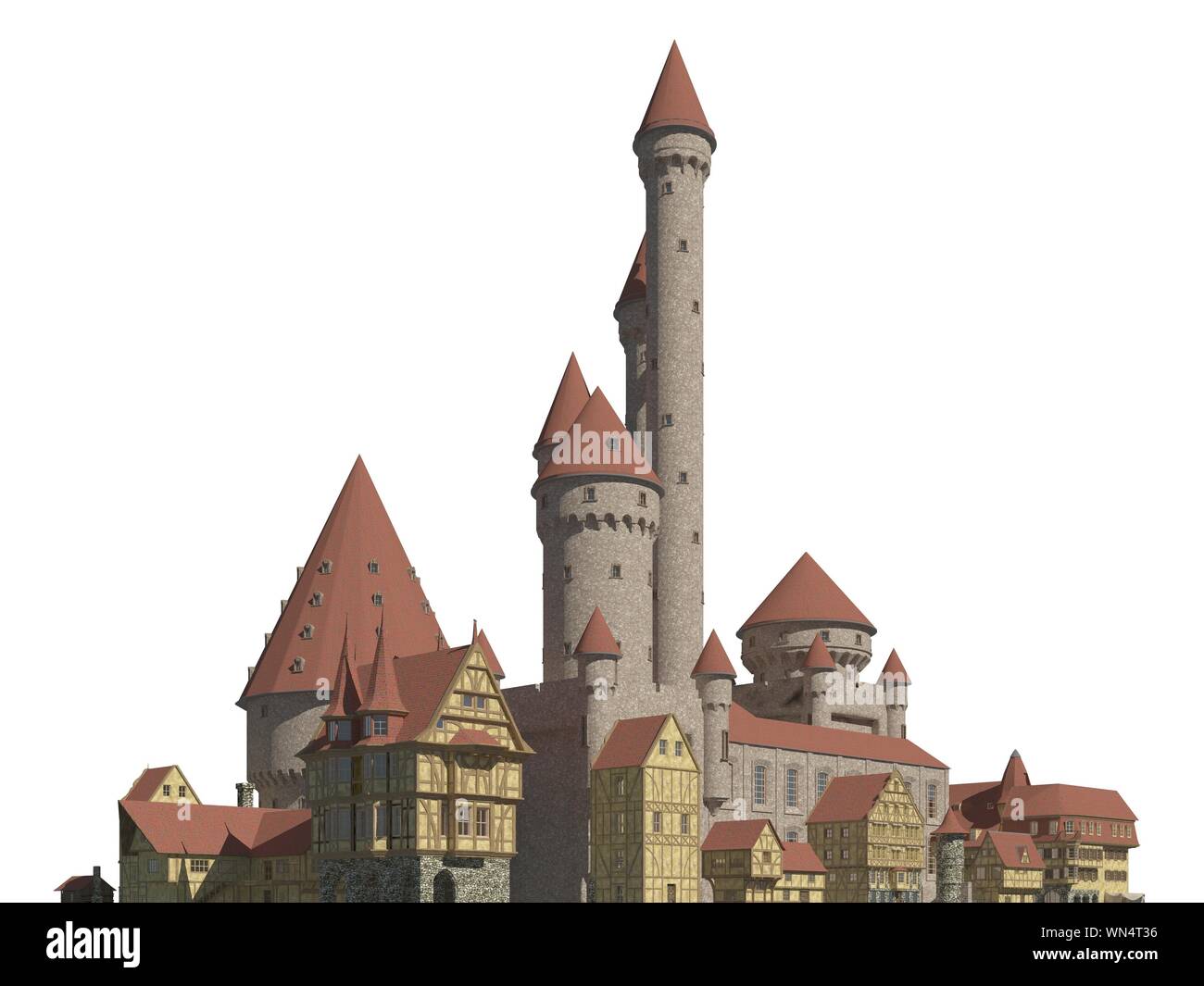 3D Illustration Medieval Cityscape Isolated on White Background Stock ...