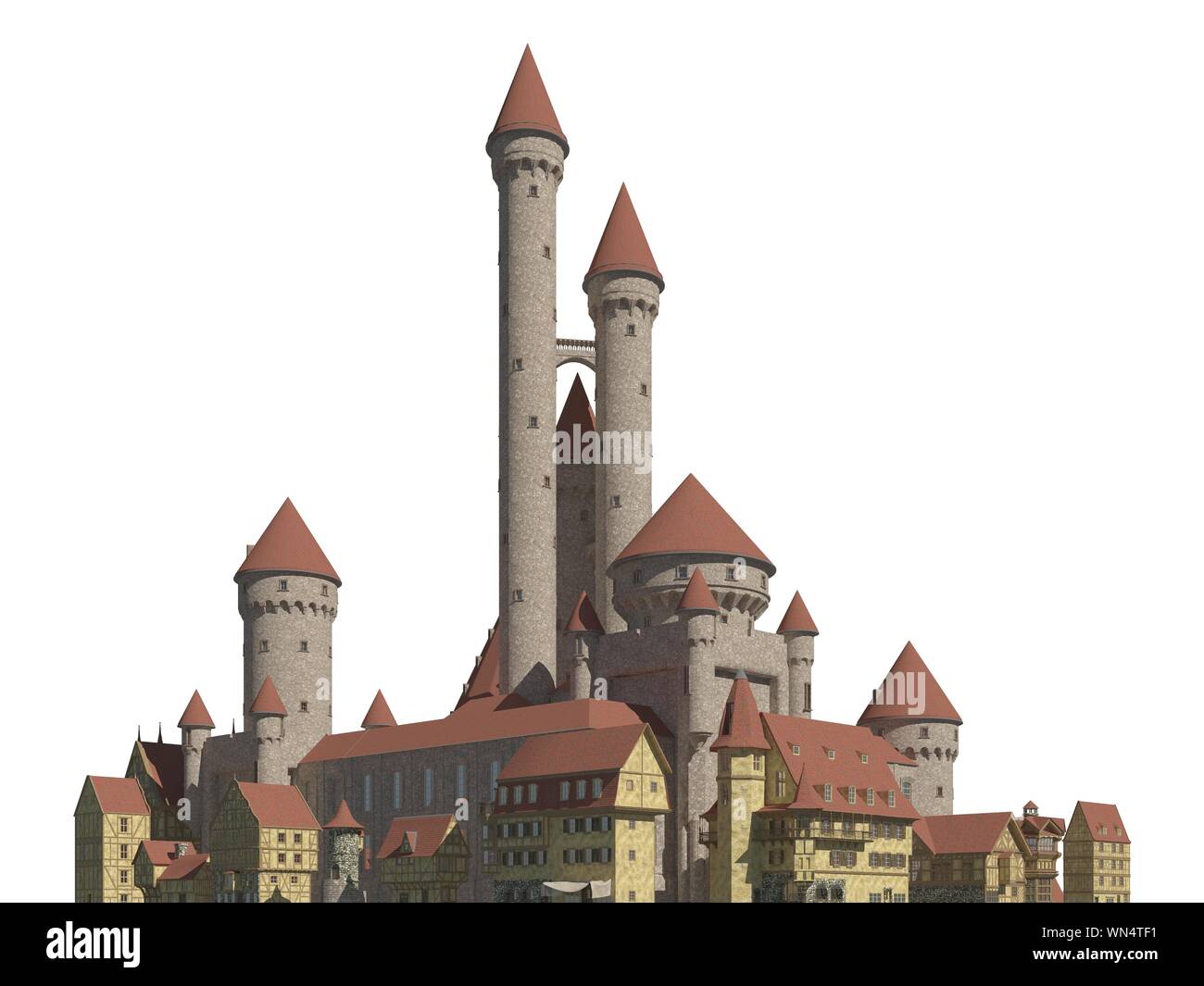 3D Illustration Medieval Cityscape Isolated on White Background Stock ...