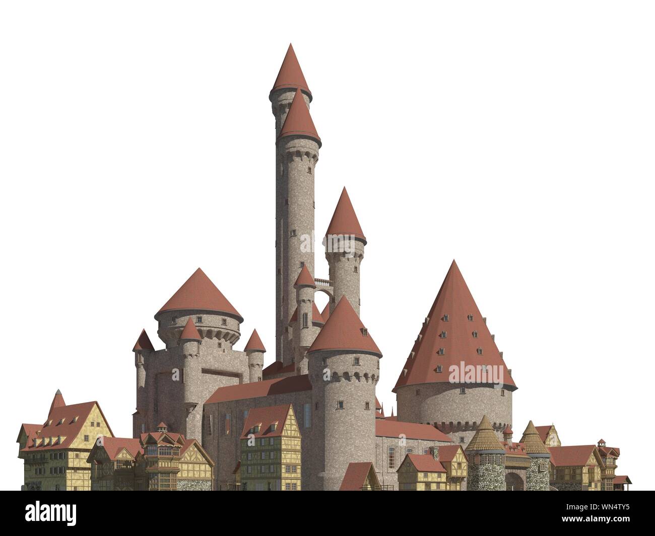 3D Illustration Medieval Cityscape Isolated on White Background Stock ...