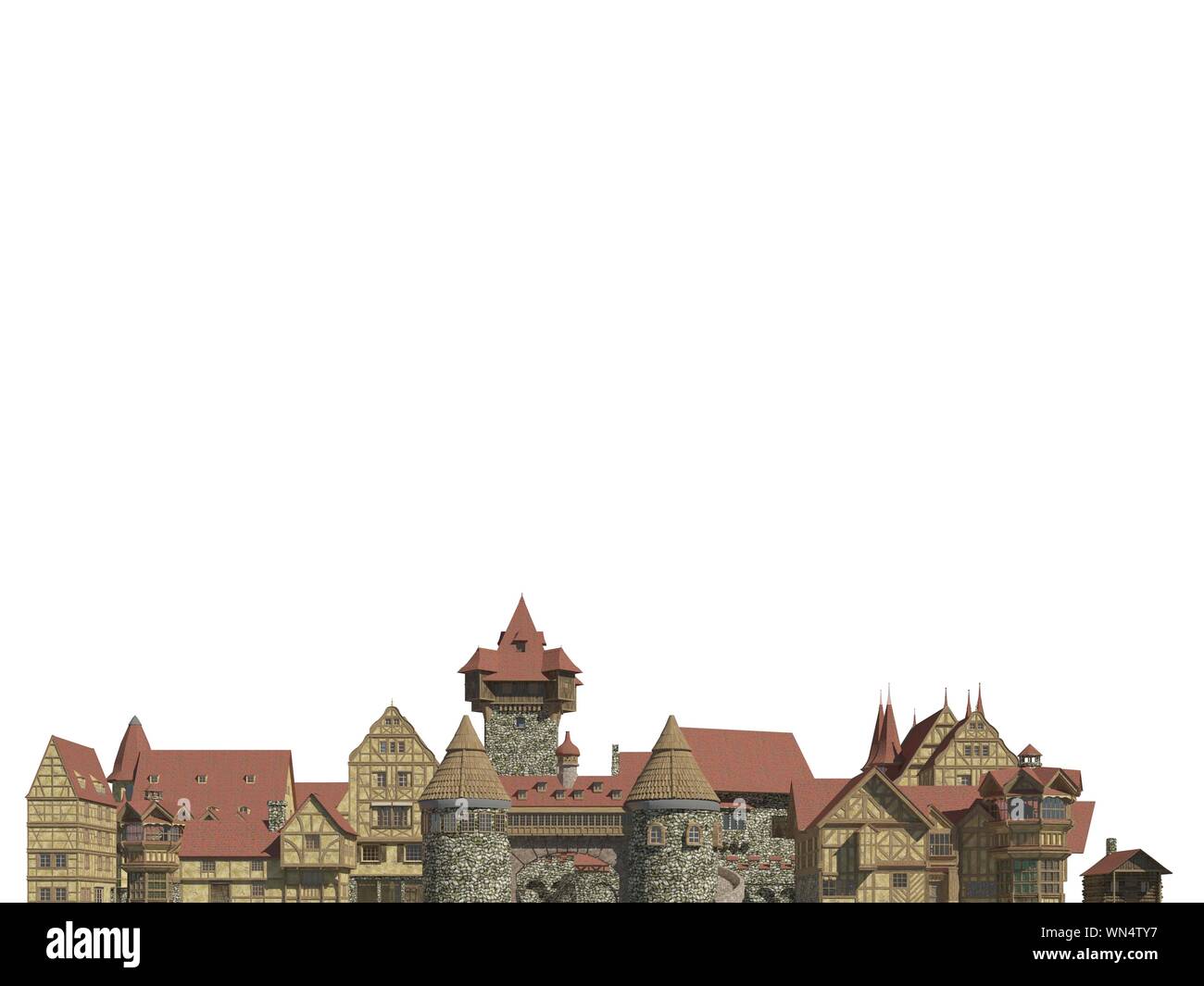 3D Illustration Medieval Cityscape Isolated on White Background Stock ...
