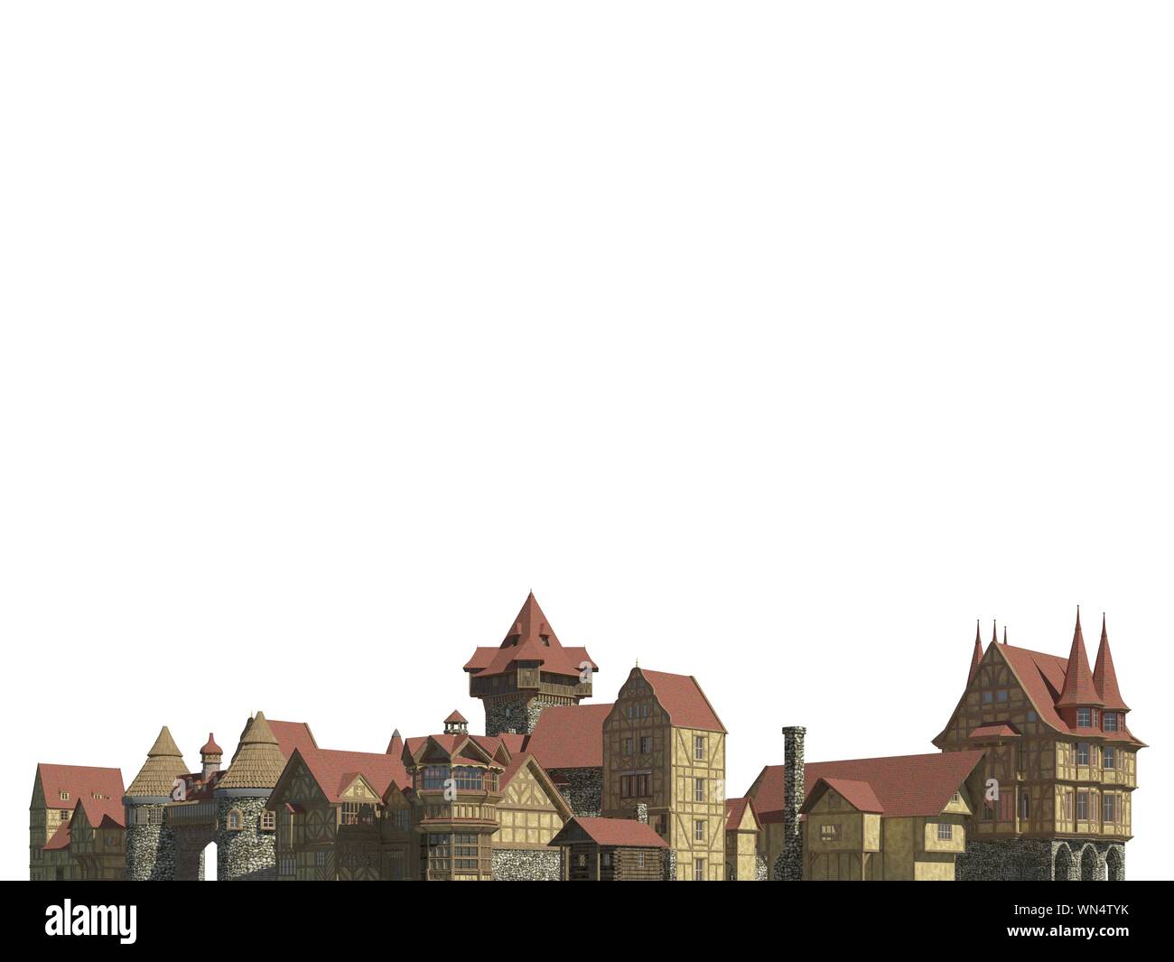 3D Illustration Medieval Cityscape Isolated on White Background Stock ...