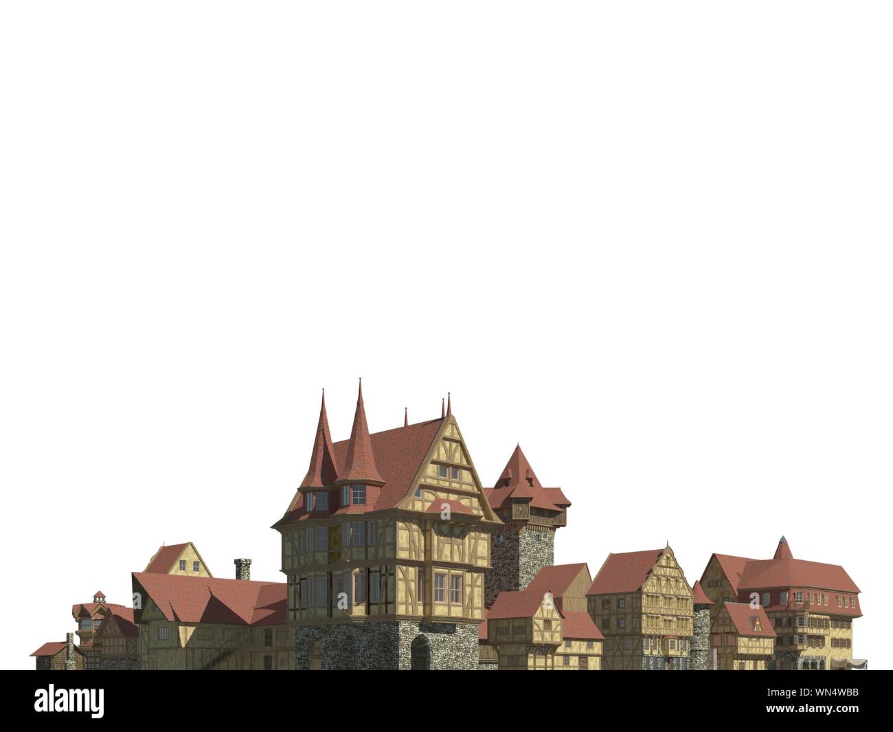 3D Illustration Medieval Cityscape Isolated on White Background Stock ...