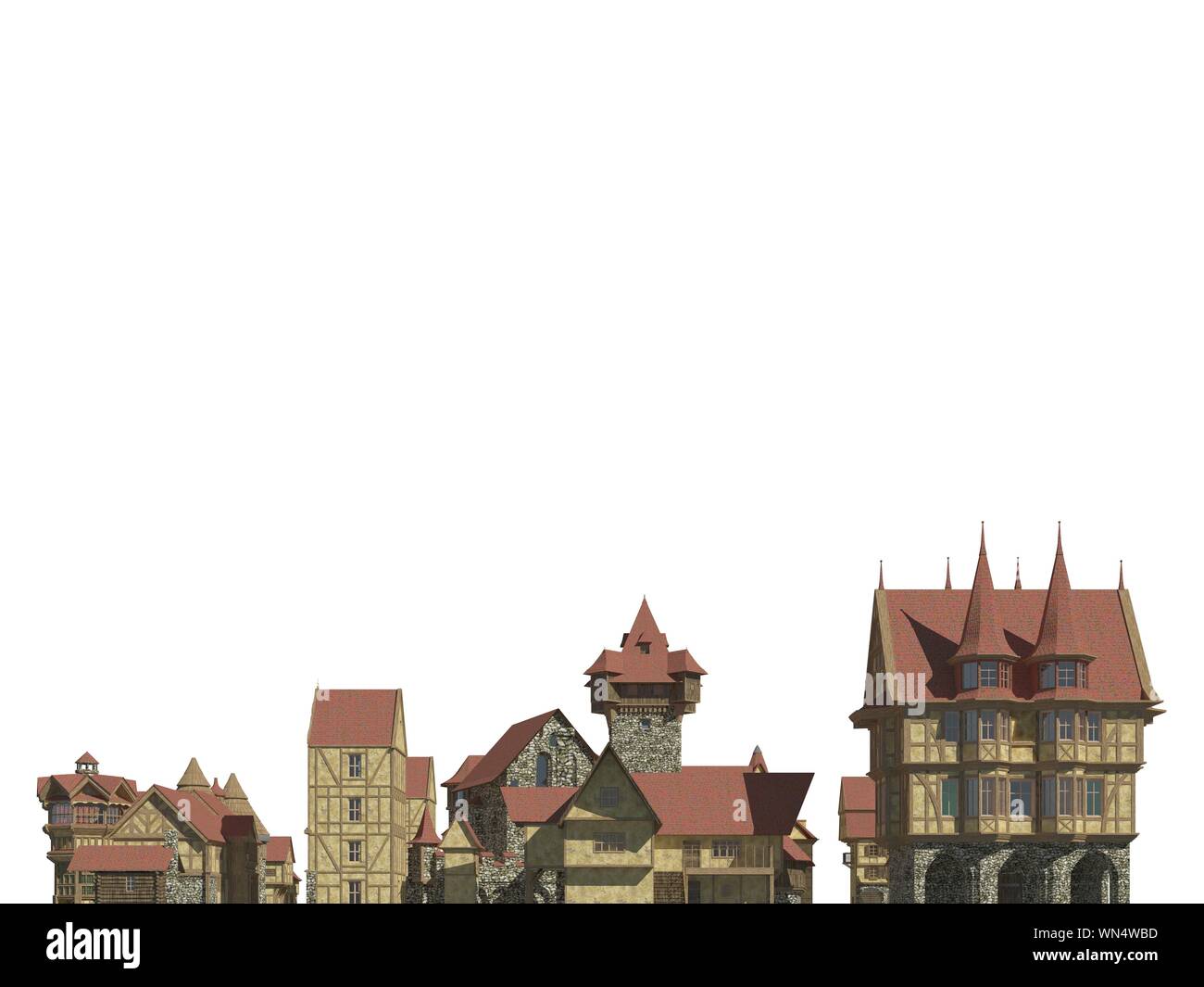 3D Illustration Medieval Cityscape Isolated on White Background Stock ...