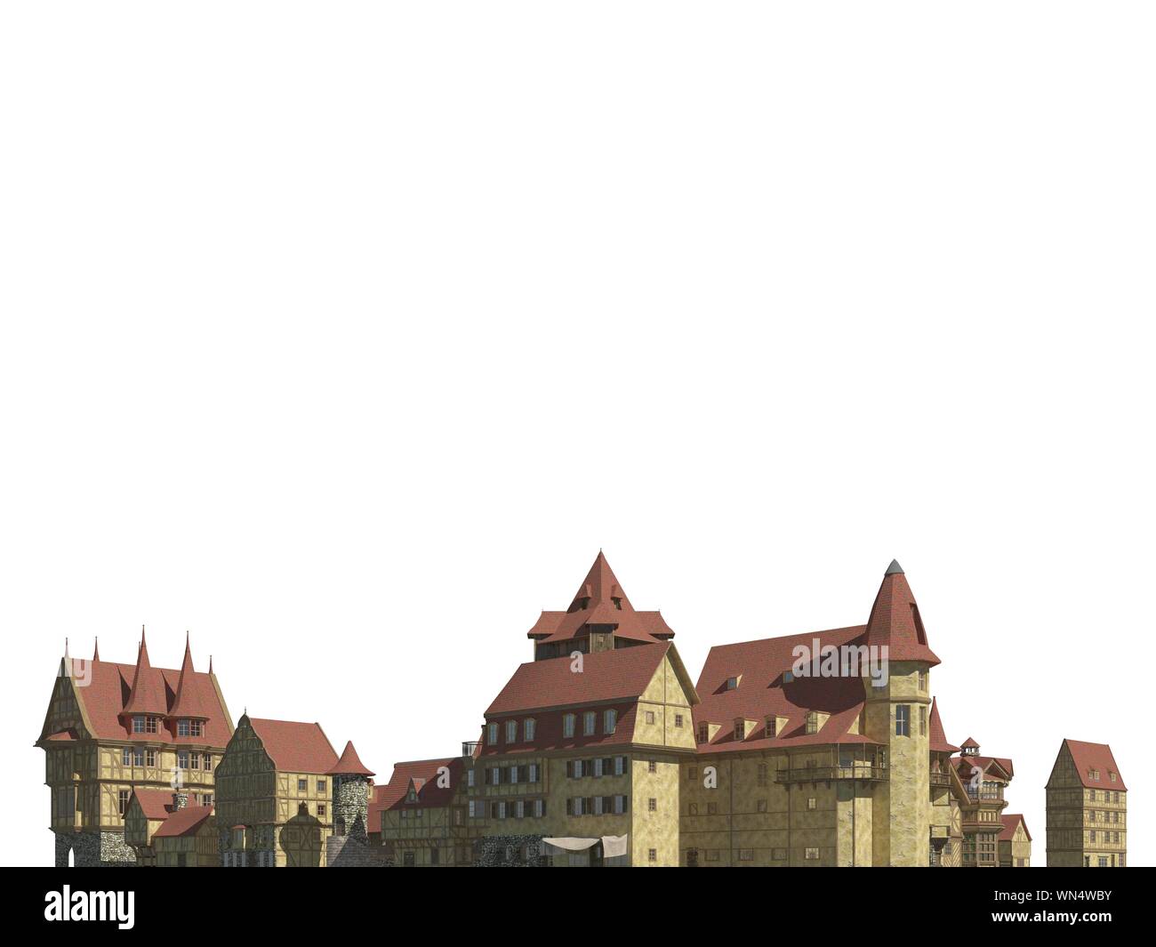3D Illustration Medieval Cityscape Isolated on White Background Stock ...
