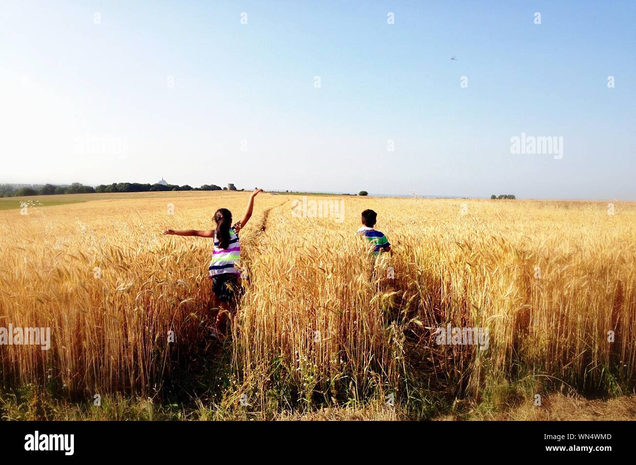 Two girls running through field hi-res stock photography and images - Alamy