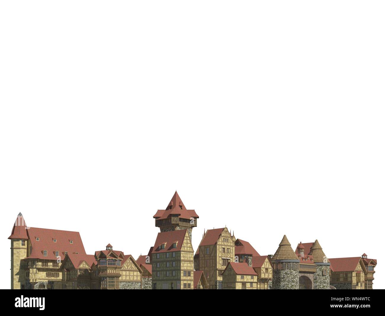 3D Illustration Medieval Cityscape Isolated on White Background Stock ...