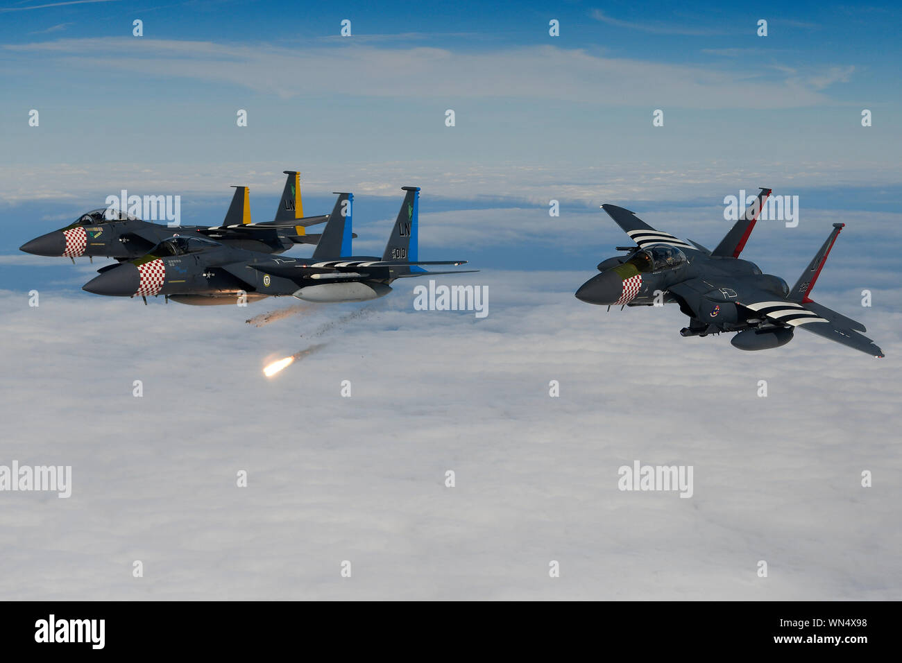 Two F-15E Strike Eagles and an F-15C Eagle assigned to the 48th Fighter ...