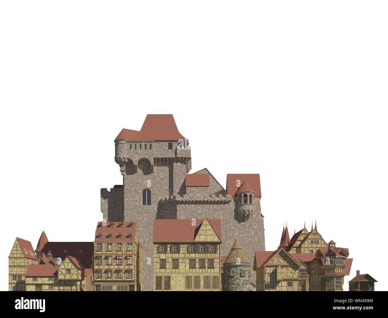 3D Illustration Medieval Cityscape Isolated on White Background Stock ...