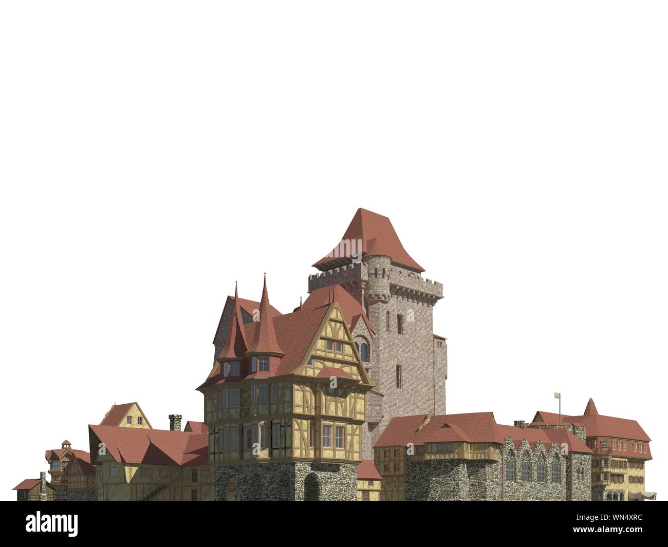 3D Illustration Medieval Cityscape Isolated on White Background Stock ...