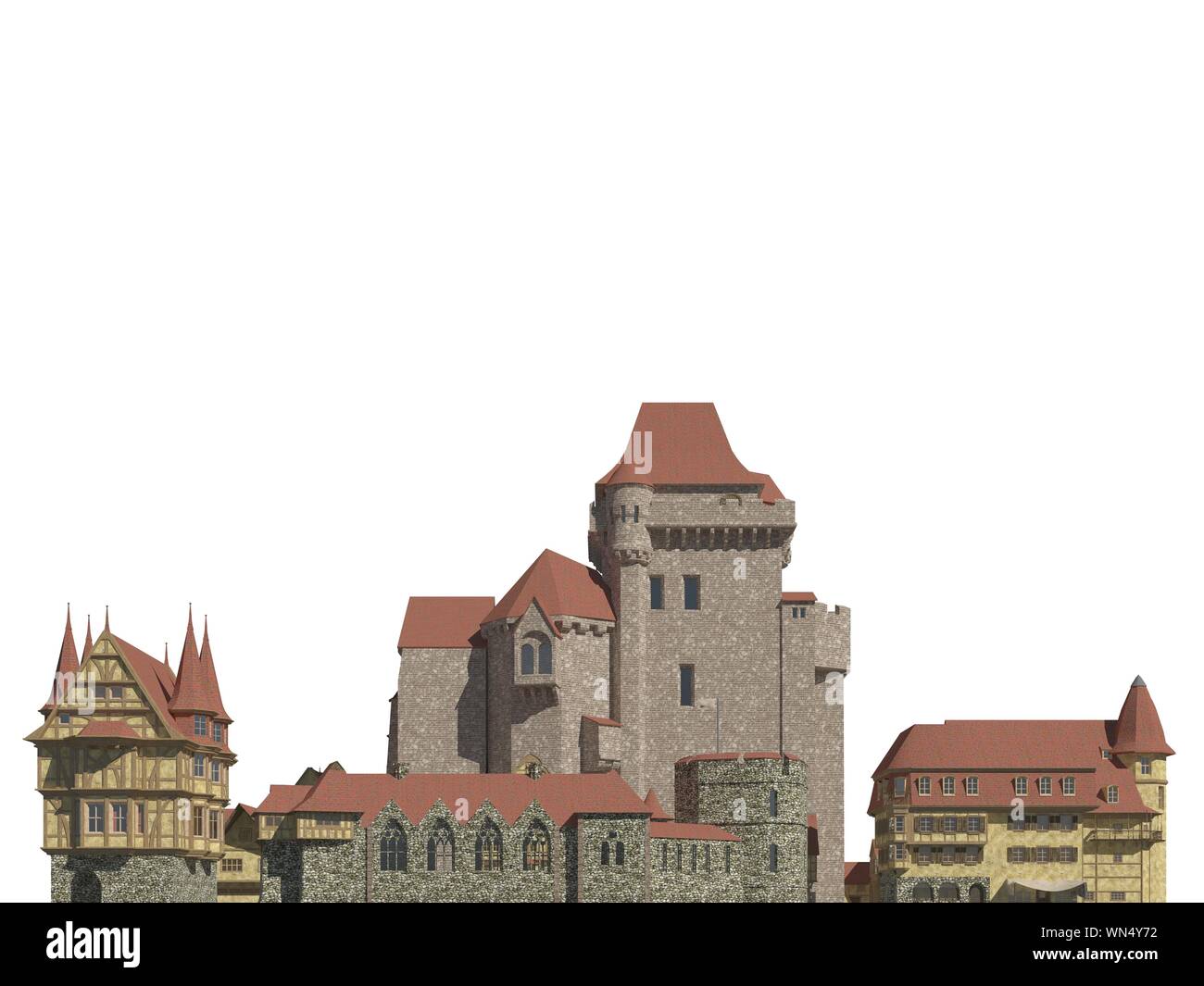 3D Illustration Medieval Cityscape Isolated on White Background Stock ...