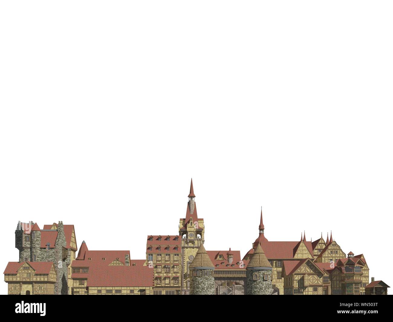 3D Illustration Medieval Cityscape Isolated on White Background Stock ...