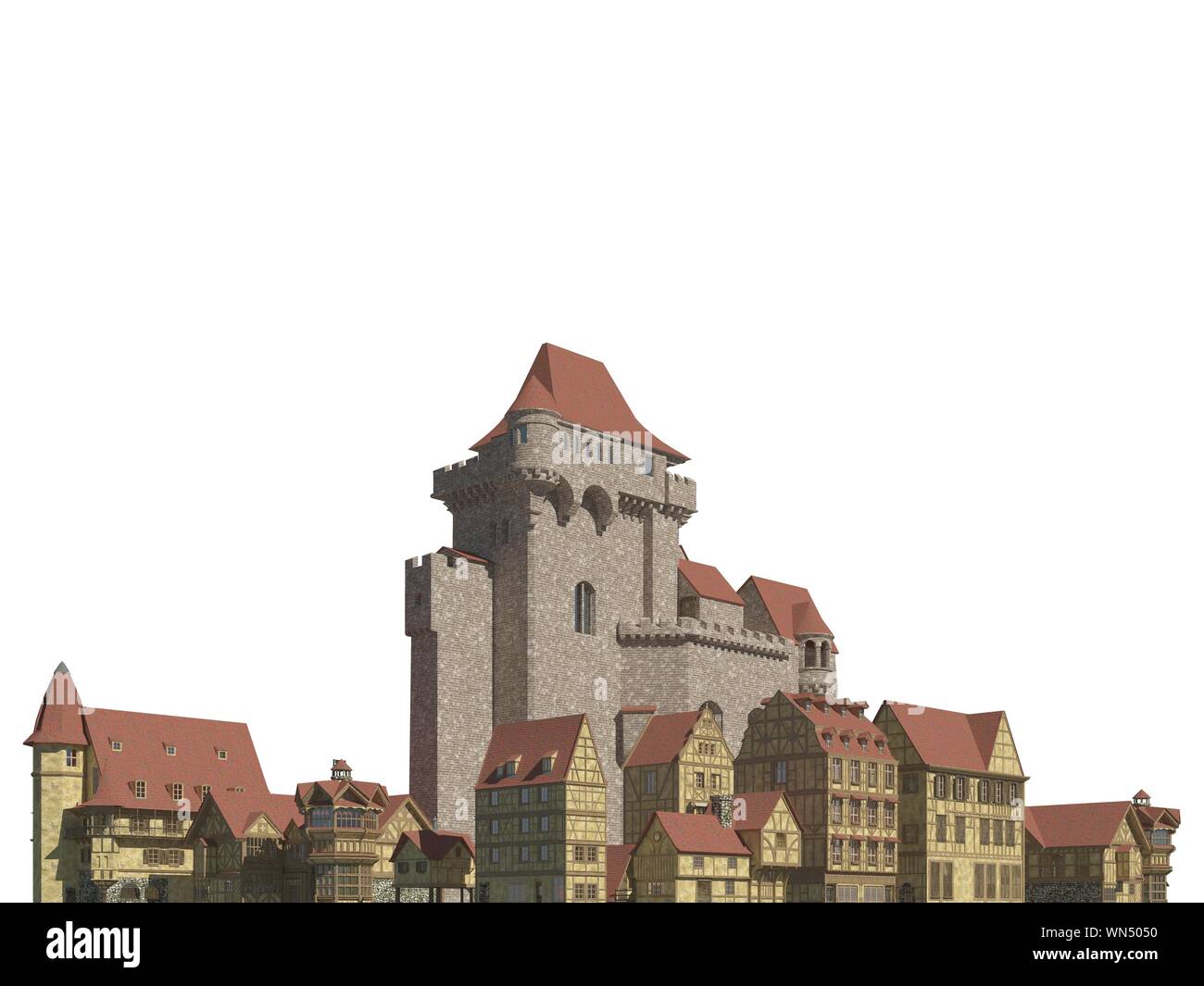 3D Illustration Medieval Cityscape Isolated on White Background Stock ...