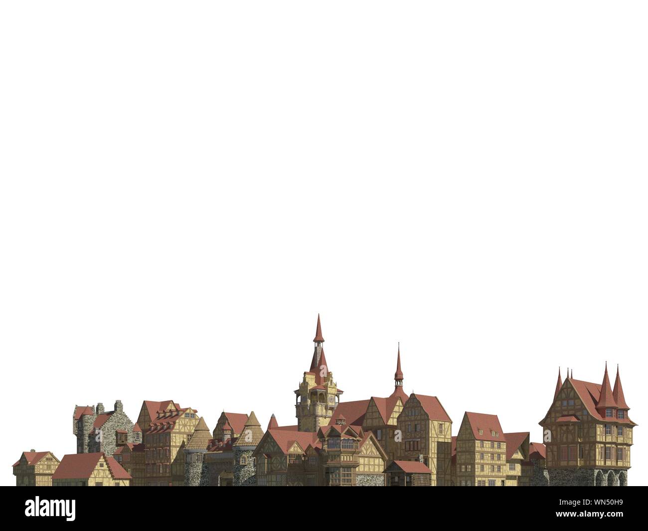 3D Illustration Medieval Cityscape Isolated on White Background Stock ...