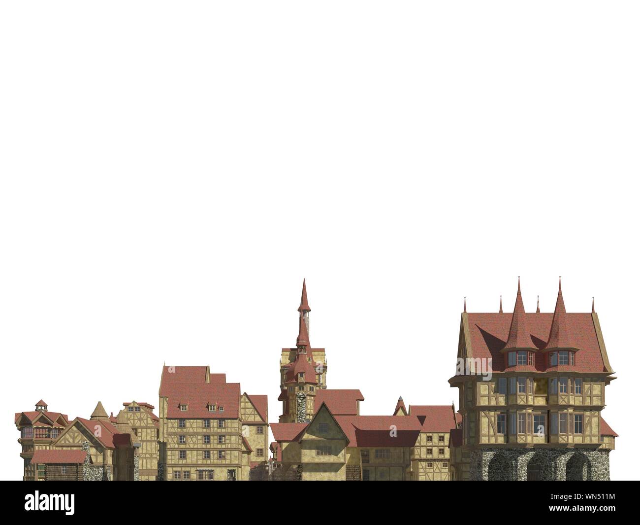 3D Illustration Medieval Cityscape Isolated on White Background Stock ...