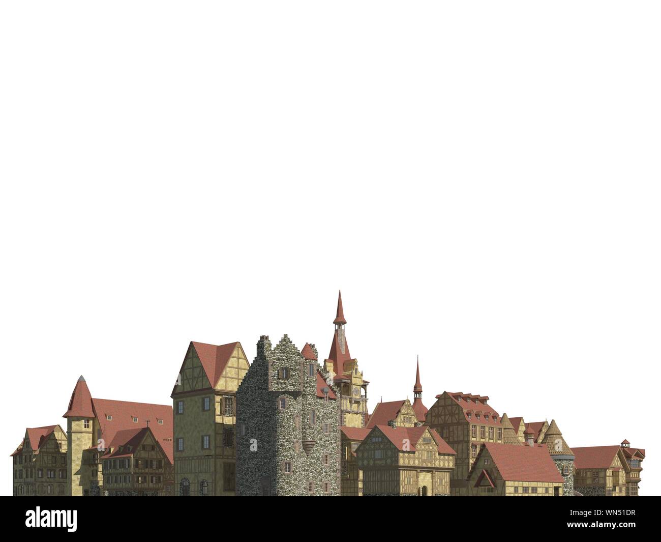 3D Illustration Medieval Cityscape Isolated on White Background Stock ...