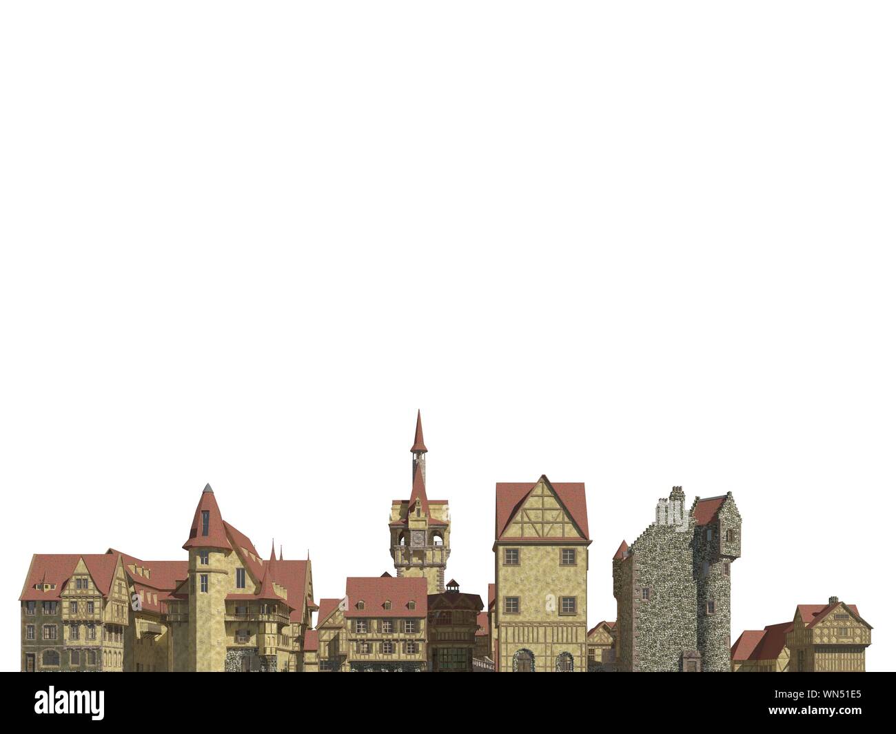 3D Illustration Medieval Cityscape Isolated on White Background Stock ...