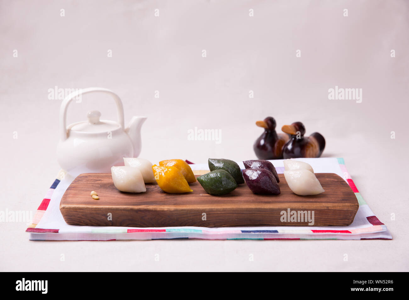 Concept of Korean traditional objects, wrapping cloth and refreshments ...