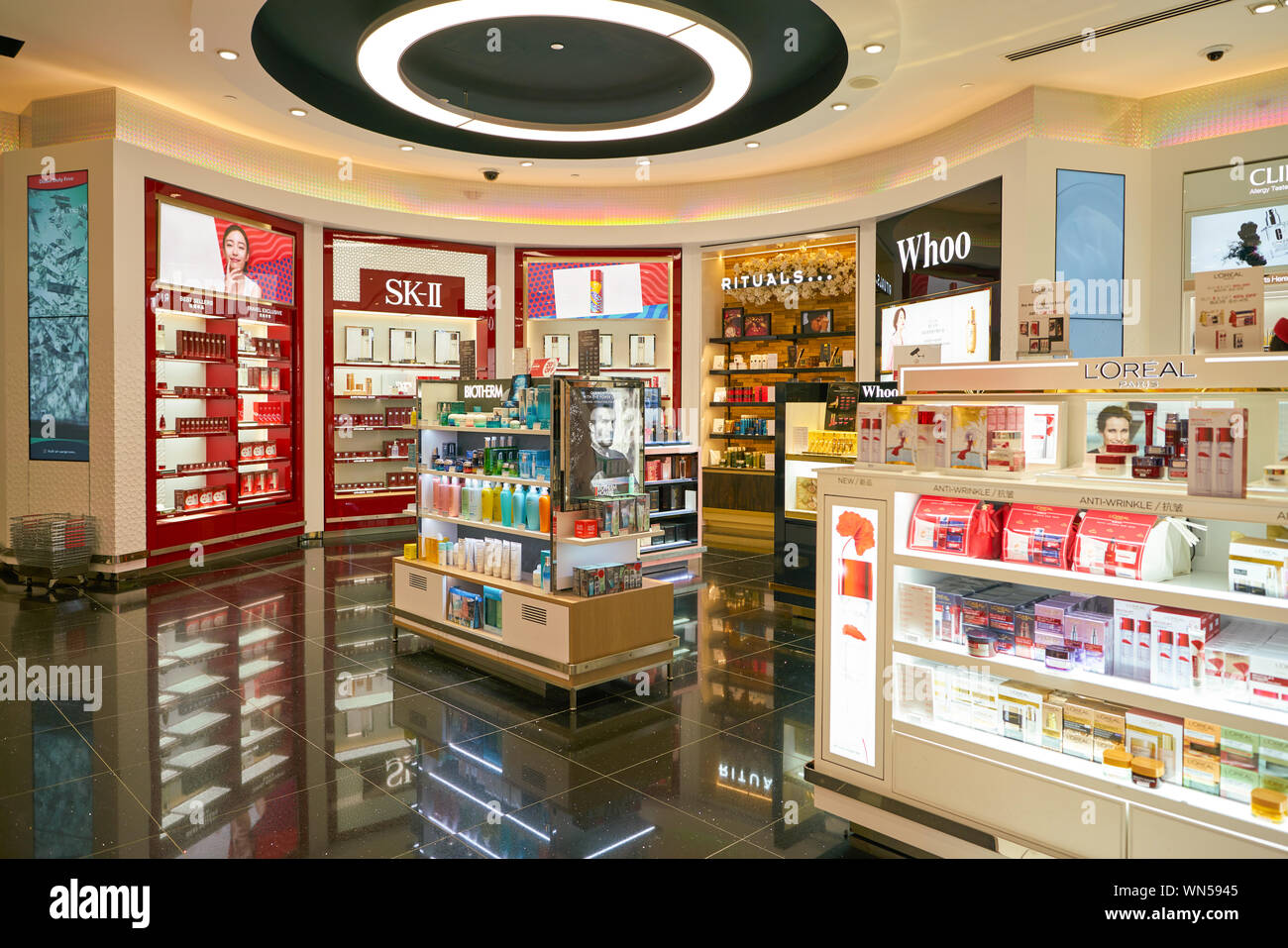 DUBAI, UAE - CIRCA JANUARY, 2019: perfumes and cosmetics products on ...