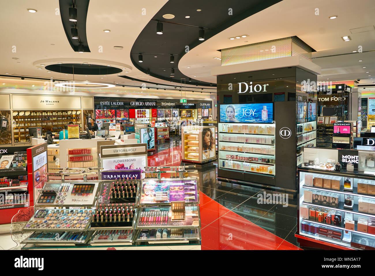 DUBAI, UAE - CIRCA JANUARY, 2019: perfumes and cosmetics products on ...
