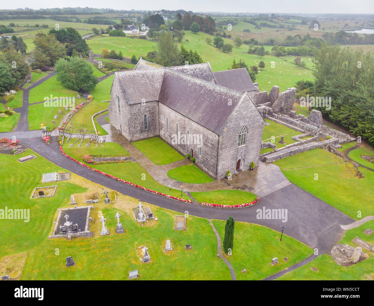 An aerial view of Ballintubber Abbey, near Ballintubber in County Mayo ...