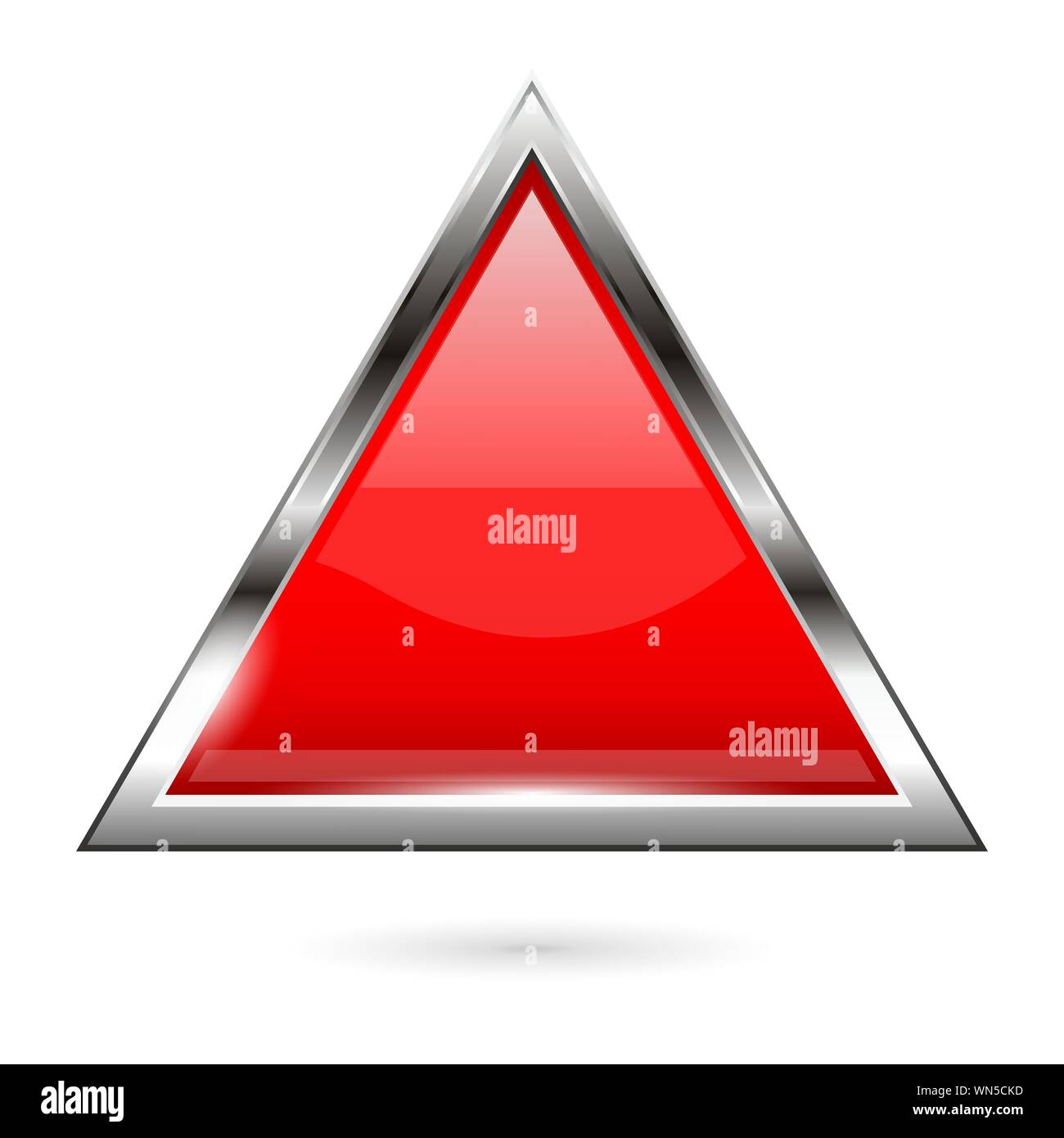 Red glass button. 3d shiny triangle icon. Vector illustration isolated ...
