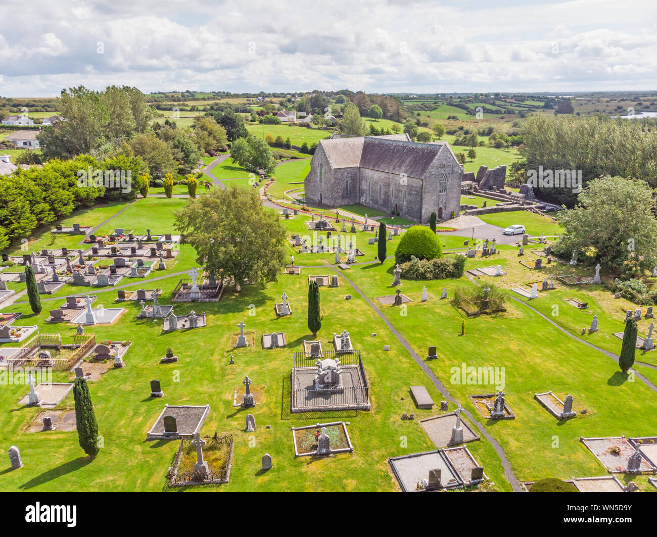 An aerial view of Ballintubber Abbey, near Ballintubber in County Mayo ...