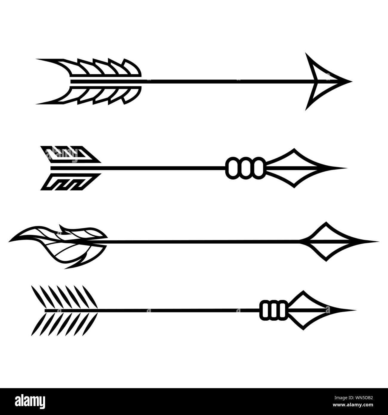 Crossbow arrows. Set of different arrow symbols. Hand drawn doodles ...