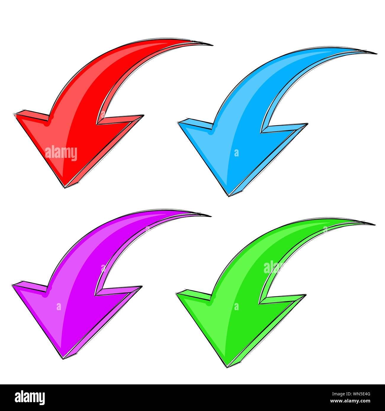 Colored arrows. Down signs. Vector illustration isolated on white ...