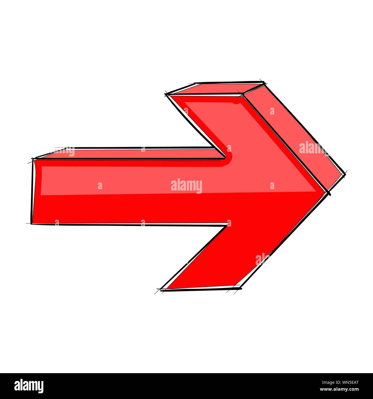Red Next arrow. Hand drawn sign. Vector illustration isolated on white ...